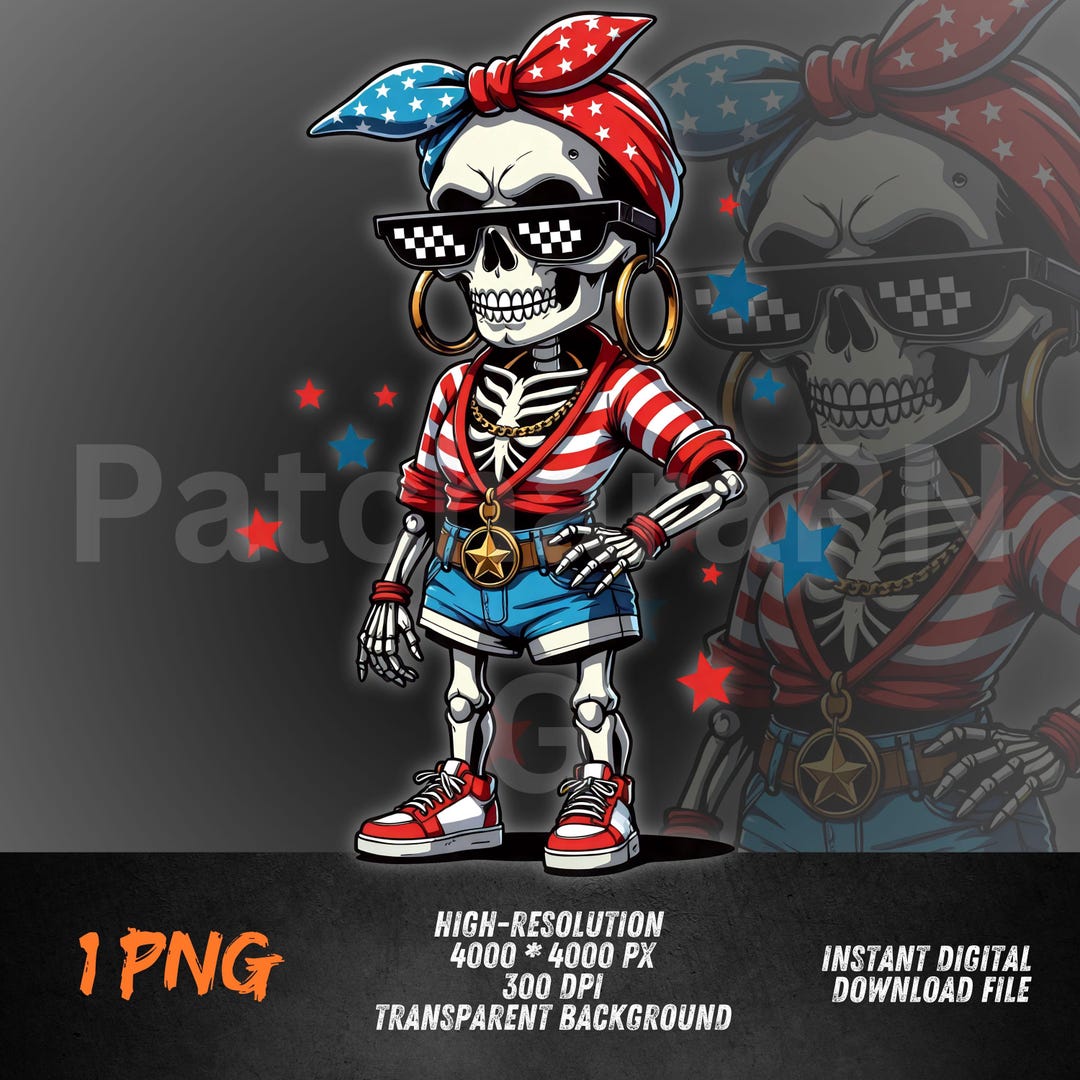 Pirate Skull PNG | Cool Gangsta Pirate Skeleton Clipart | Red and Blue ...