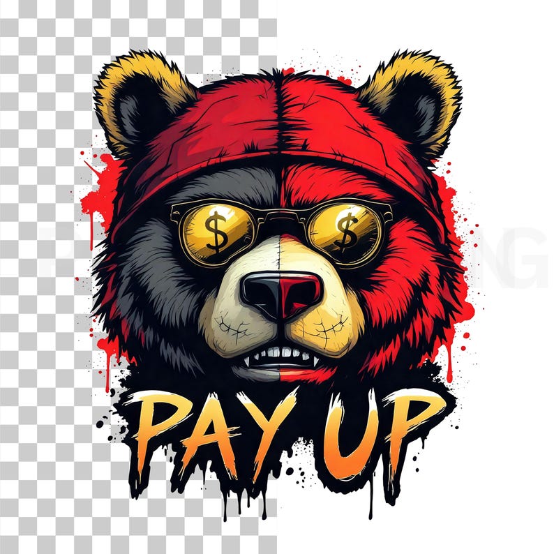 Pay up Bear PNG | Urban Bear Clipart With Dollar Eyes and Hoodie ...