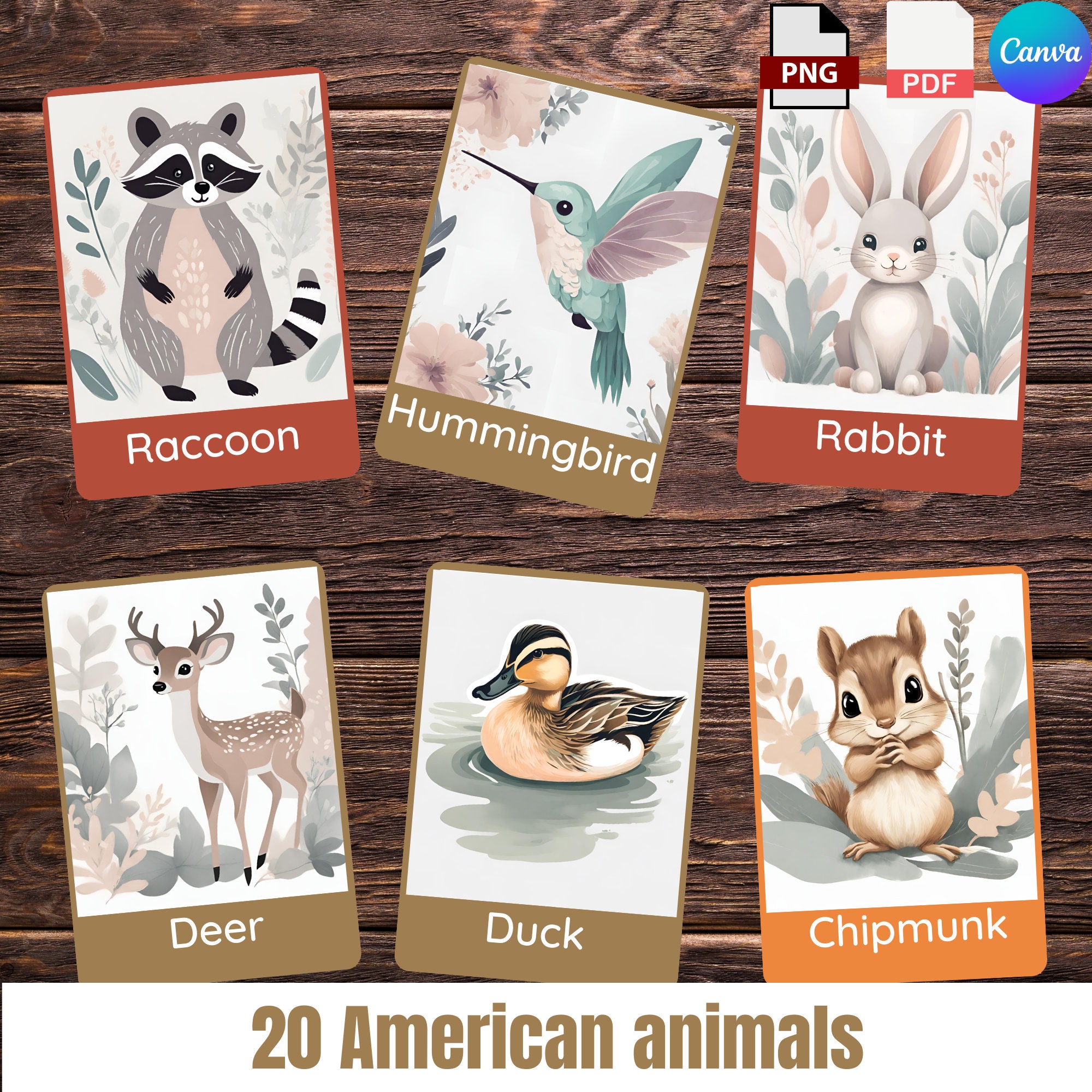 Printable American Animal Flashcards Educational Wildlife Cards Instant ...