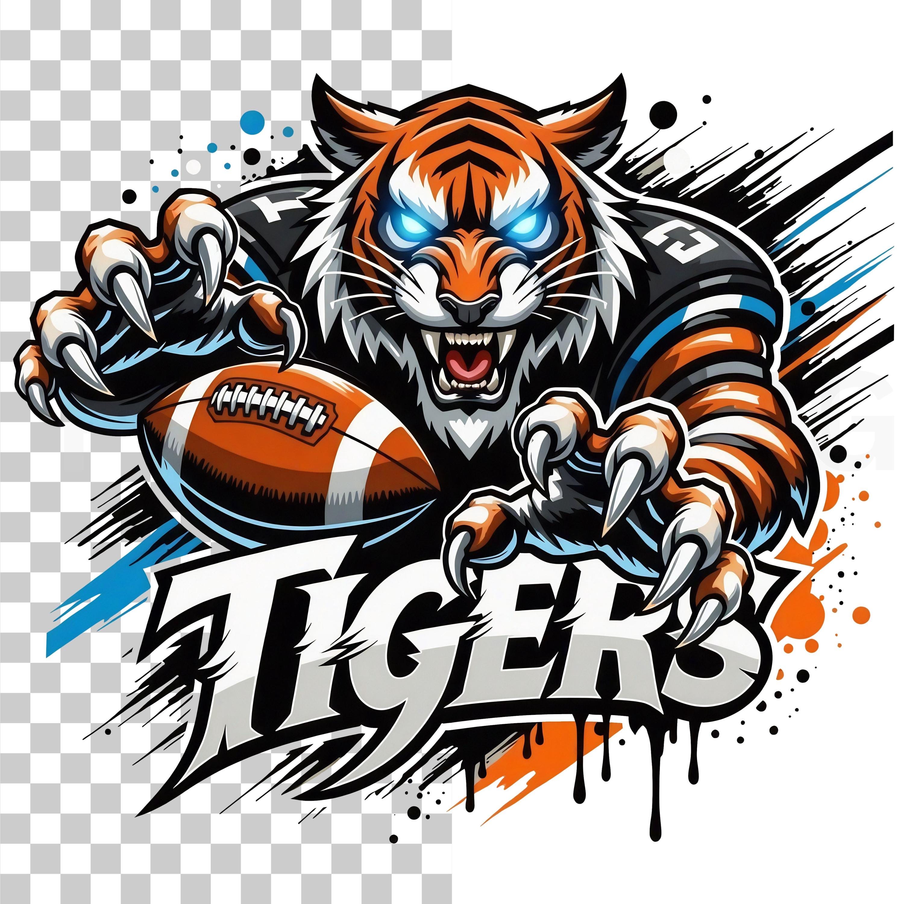 Tiger Football PNG for DTF & Sublimation, Fierce Mascot Homecoming ...