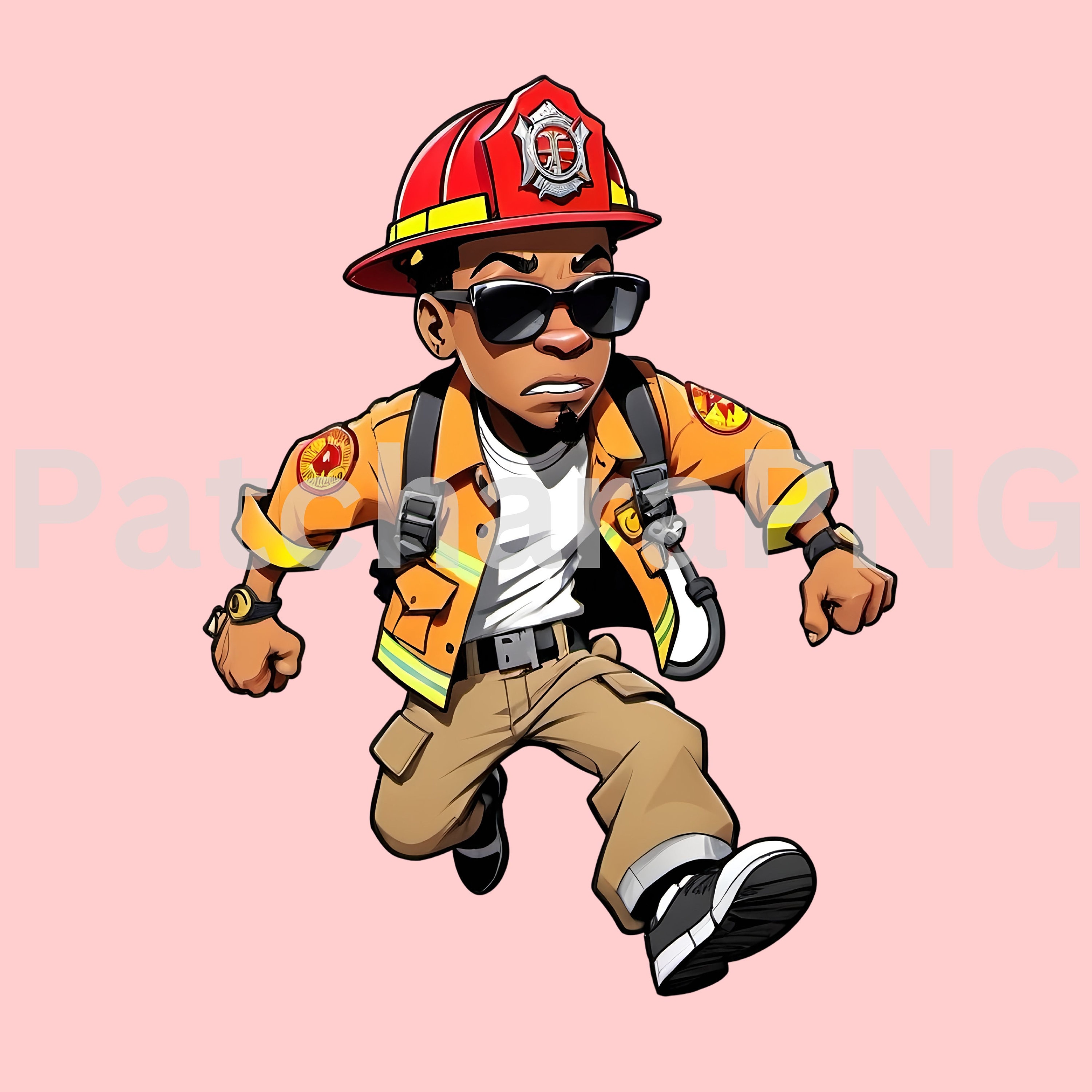 Cartoon Cool Firefighter PNG, Funny Firefighter Clipart, Heroic Fireman ...