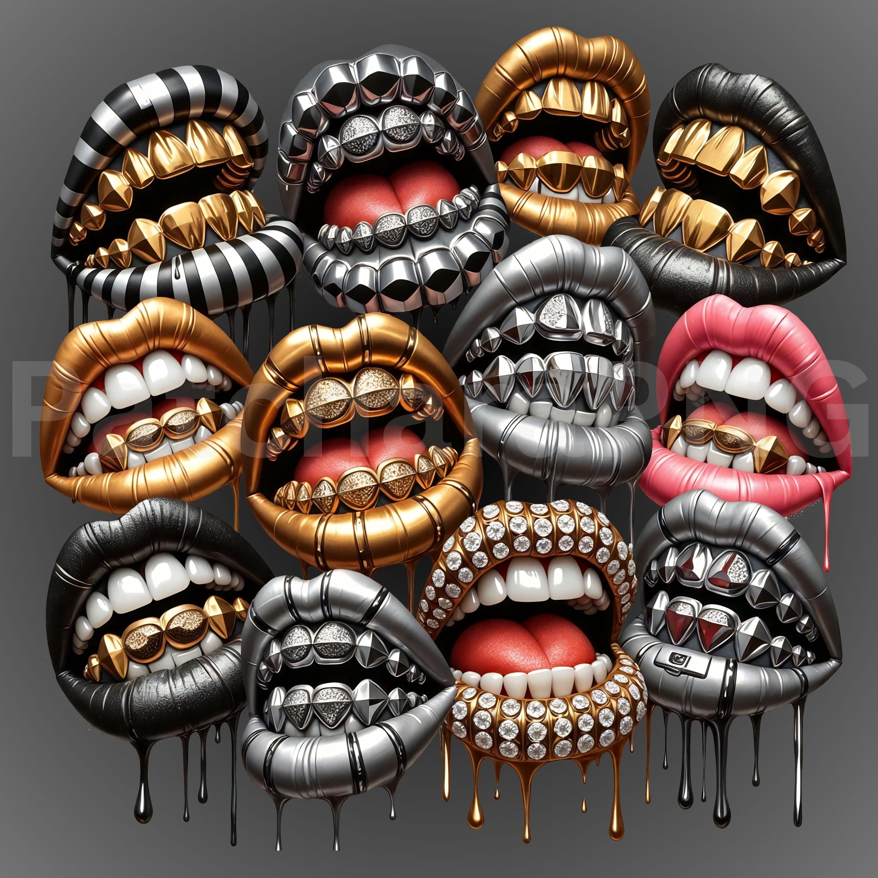 Bling Lips PNG | Hip Hop Grillz Mouth Clipart for Shirt, Sublimation ...