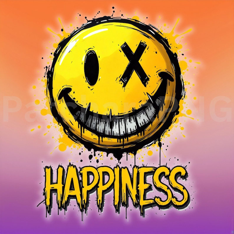 Graffiti Smiley Face PNG | Edgy Streetwear Drip Art | Urban Grunge ...