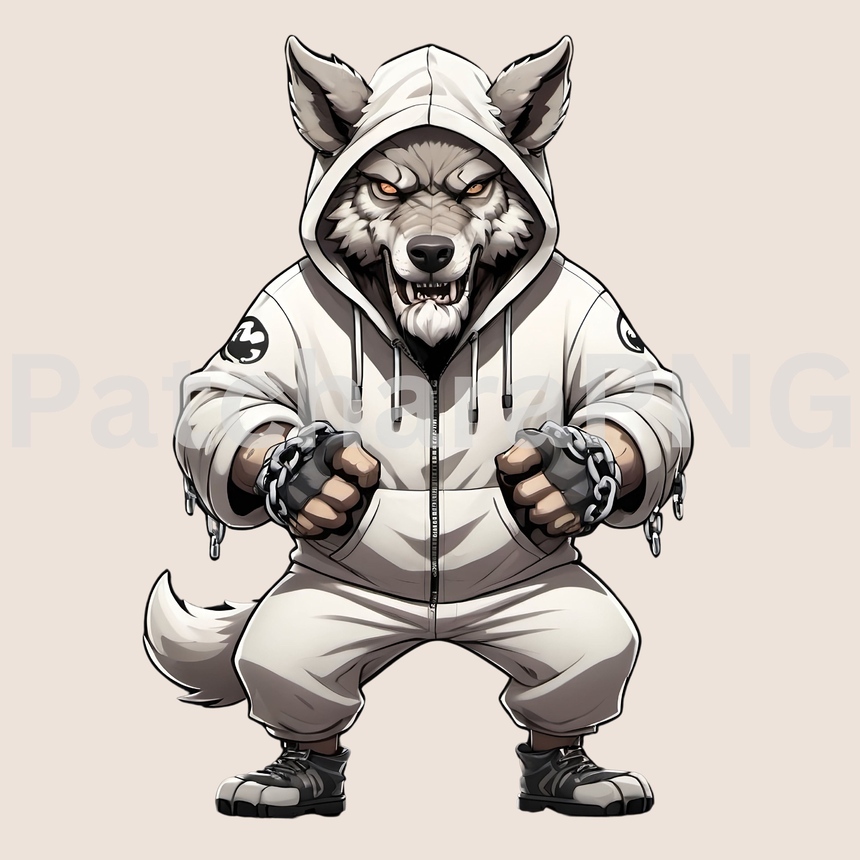 Street Wolf PNG | Cool Wolf Clipart in Hoodie With Goat Companion ...