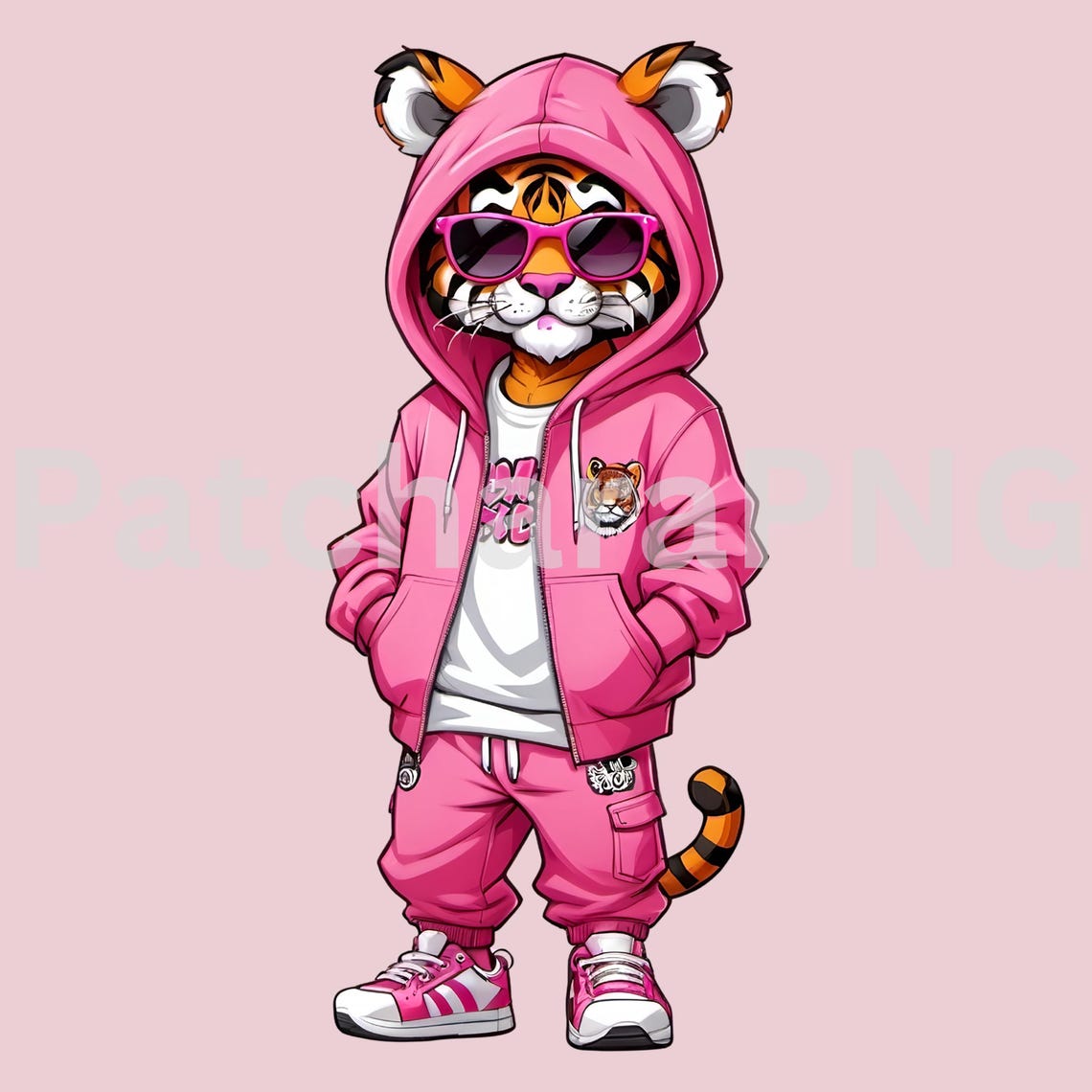 Swag Tiger PNG | Pink Tracksuit Tiger Clipart With Shades | Street ...