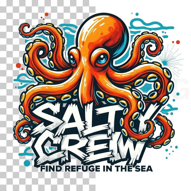 Salty Crew Octopus PNG - Bold Graffiti Sea Animal Graphic for Ocean ...