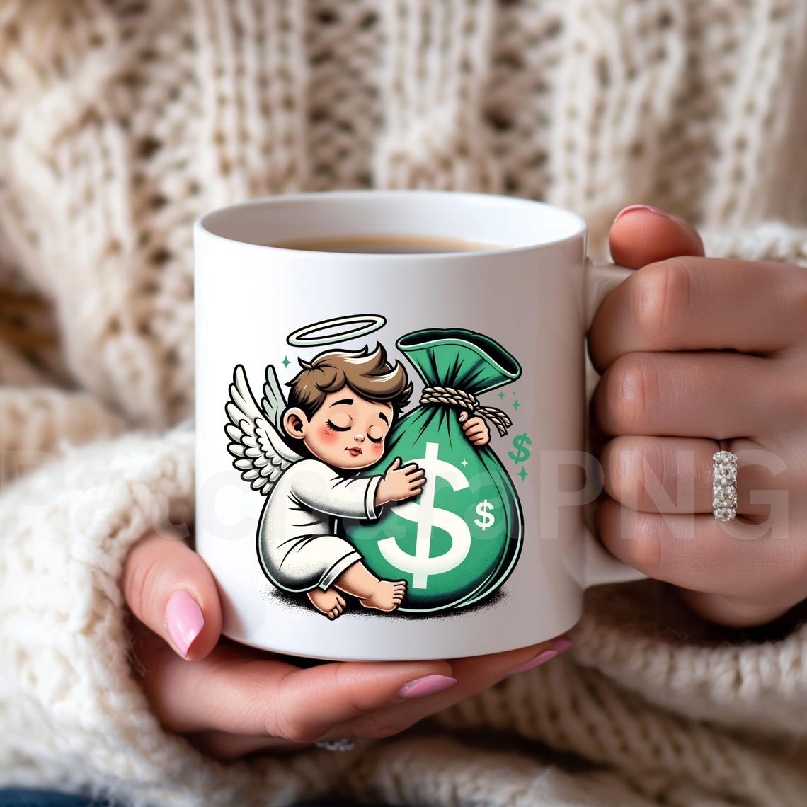 Angel Hugging Money Bag PNG - Cute Hustle Manifestation Graphic for DTF ...