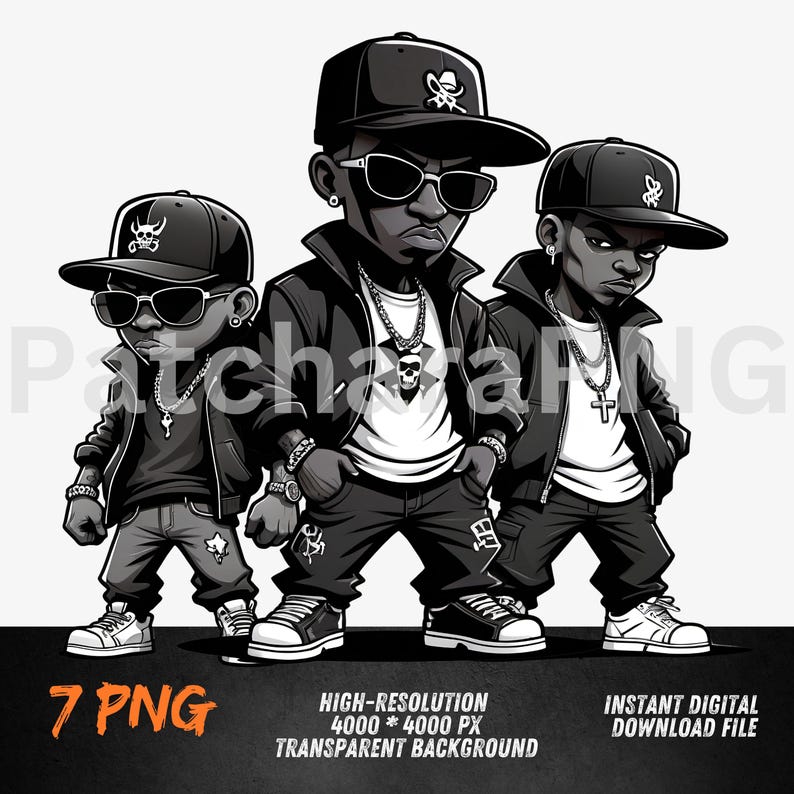Black and White Edgy Cartoon Hip-hop Gangster Character Gangster ...