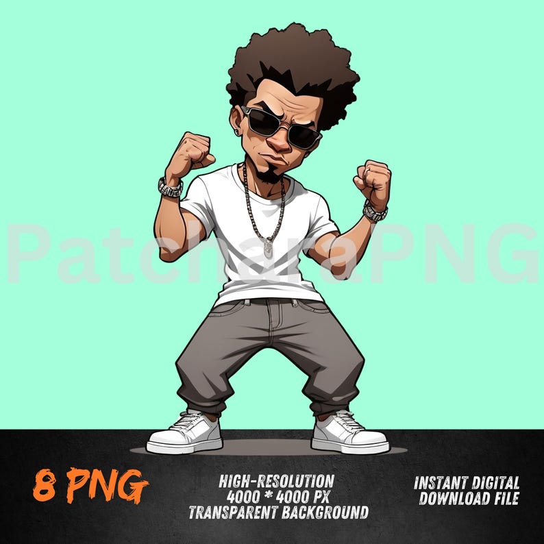 Dynamic Hip-hop Graffiti Cartoon Character With Chain and Hat ...