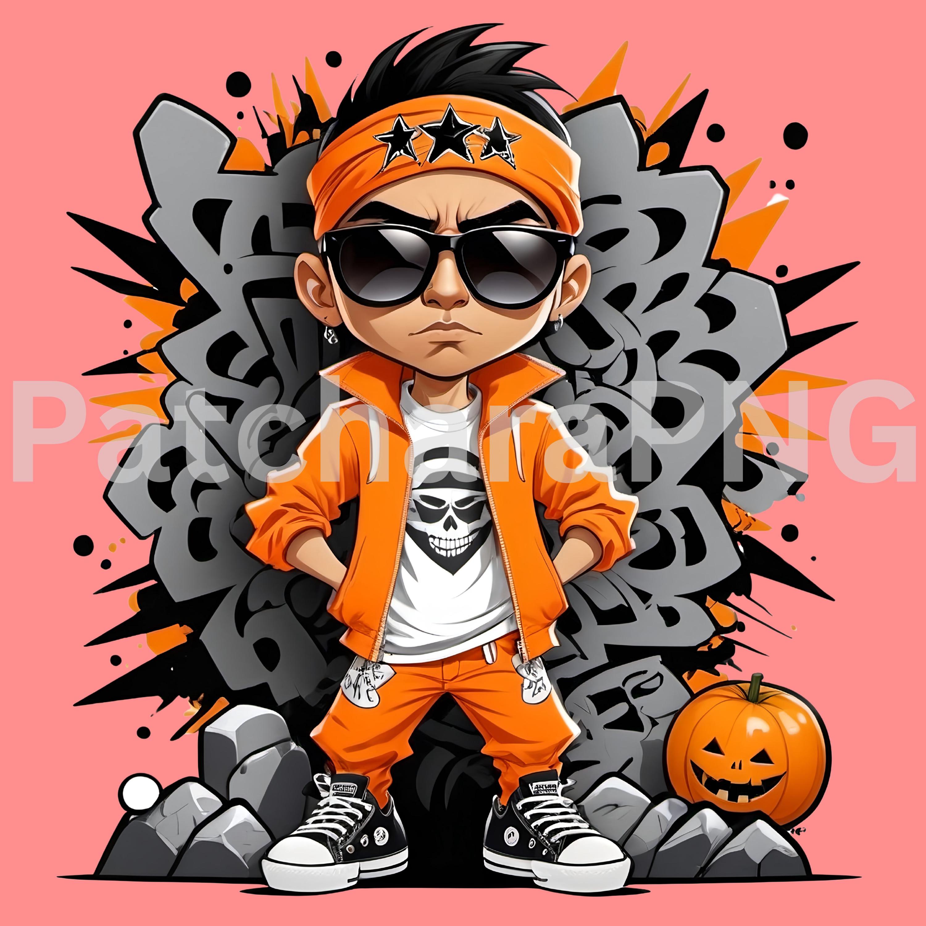 Halloween Hip-hop Kid PNG in Orange Hoodie | Graffiti Streetwear ...