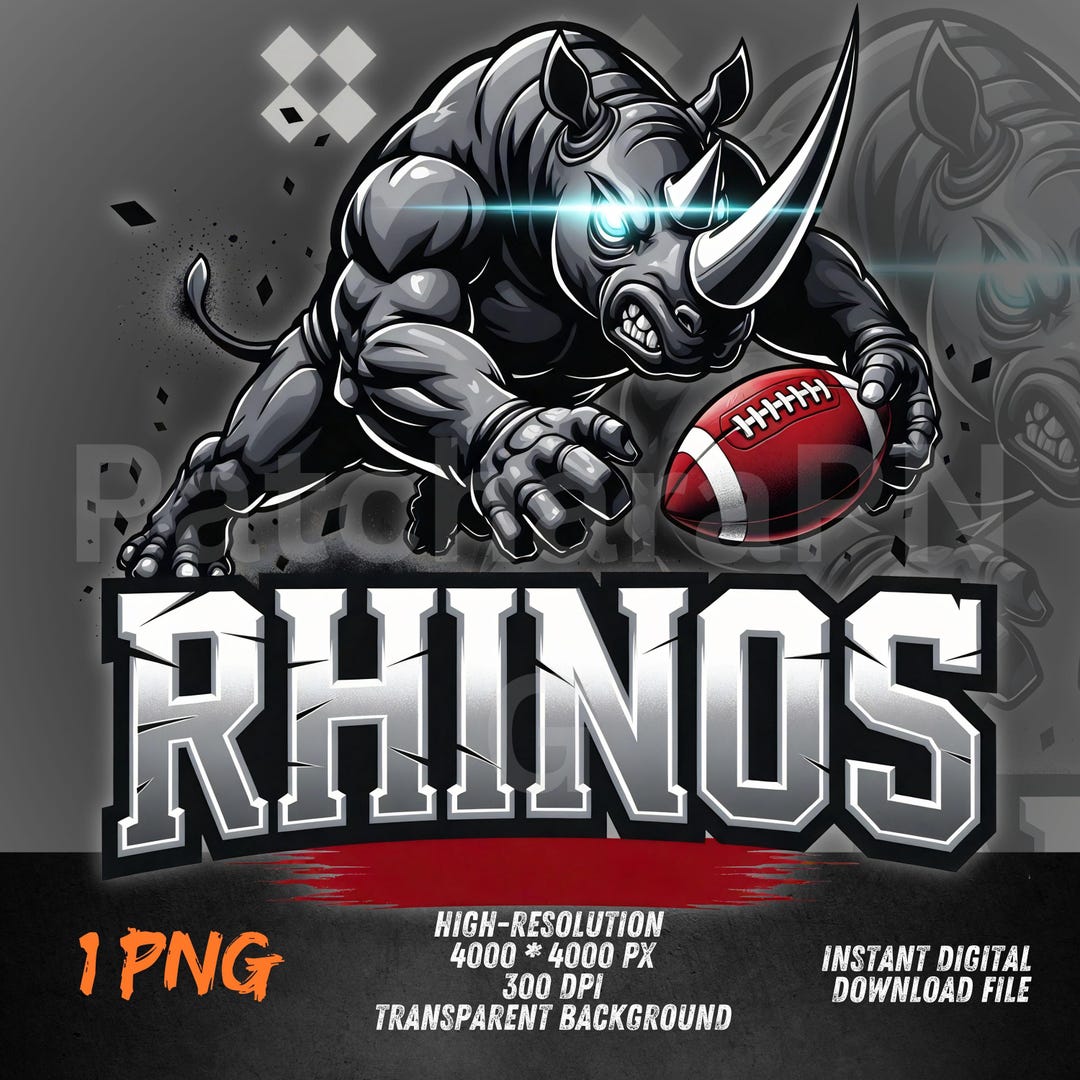 Rhino Football Mascot PNG | Powerful DTF Design for Sports Shirts ...