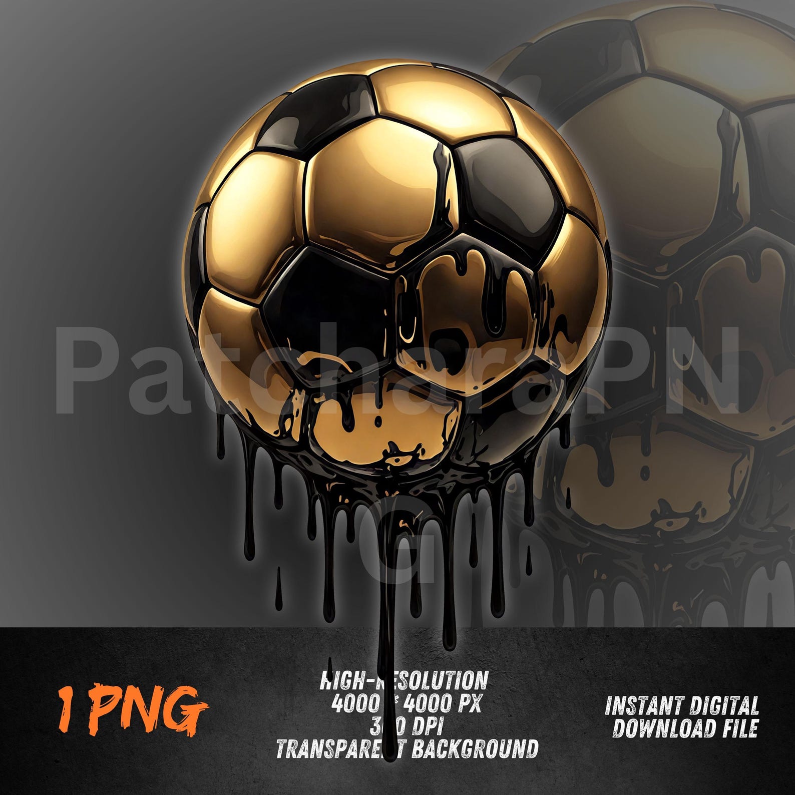Black Gold Soccer Ball PNG | Dripping Football Clipart for Sublimation ...