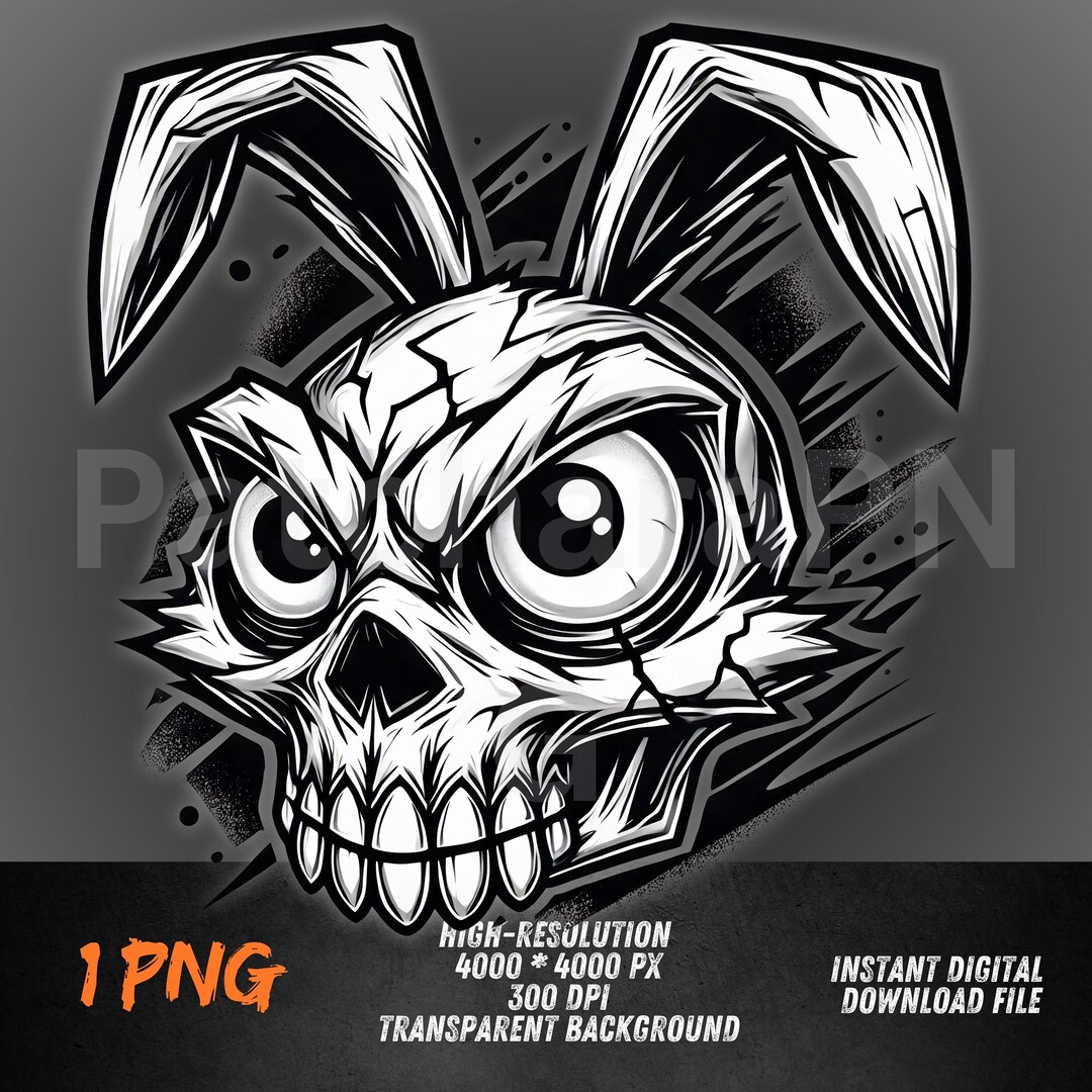 Evil Bunny PNG | Creepy Rabbit Skull Clipart | Dark Cartoon Hare Design ...