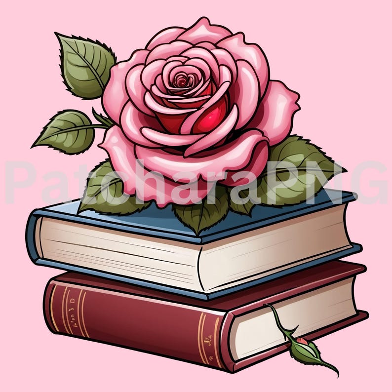 Floral Rose and Books Art Print Rose on Books Digital Art Fantasy Art ...