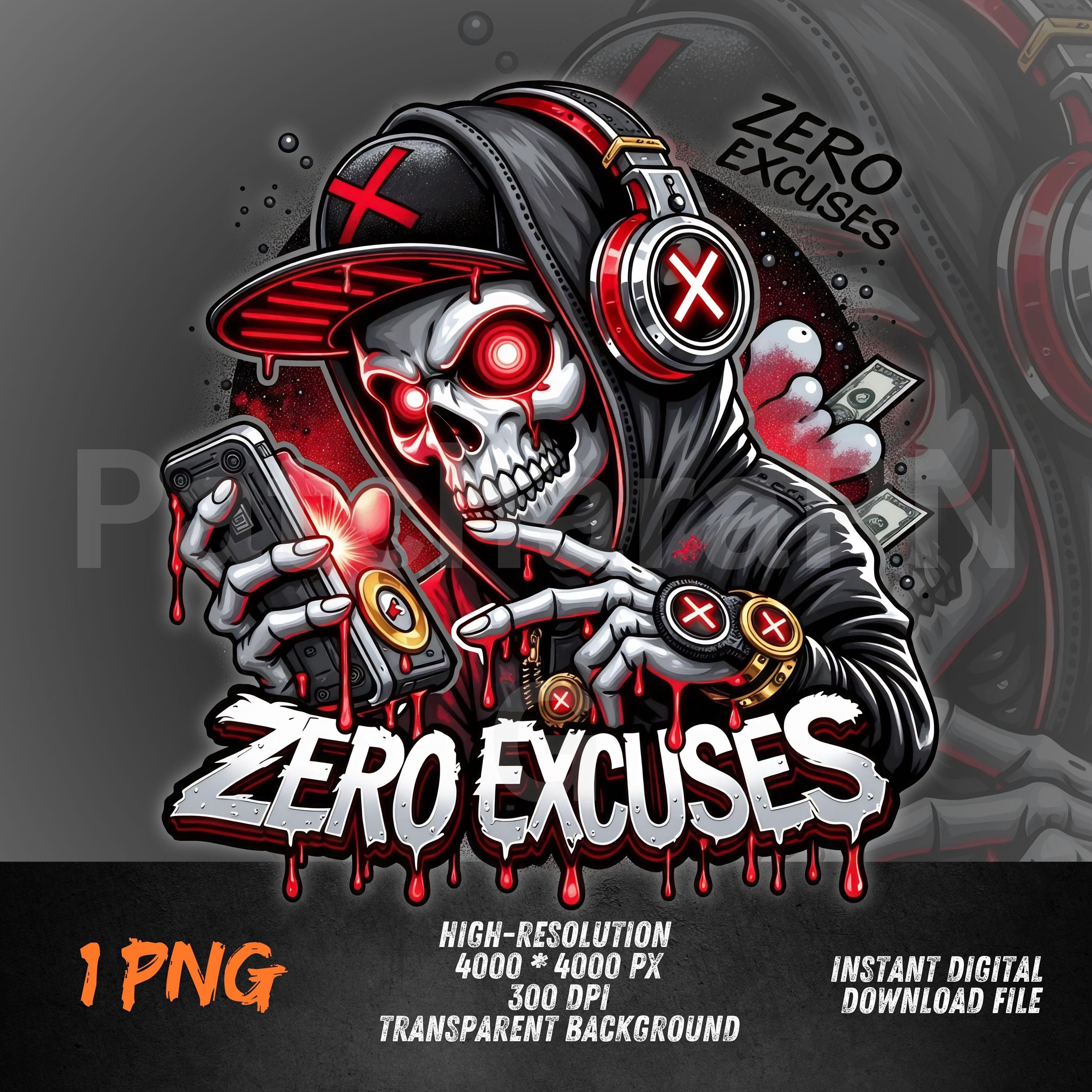 Zero Excuses Skull PNG – Red Graffiti Hustler Clipart for DTF ...