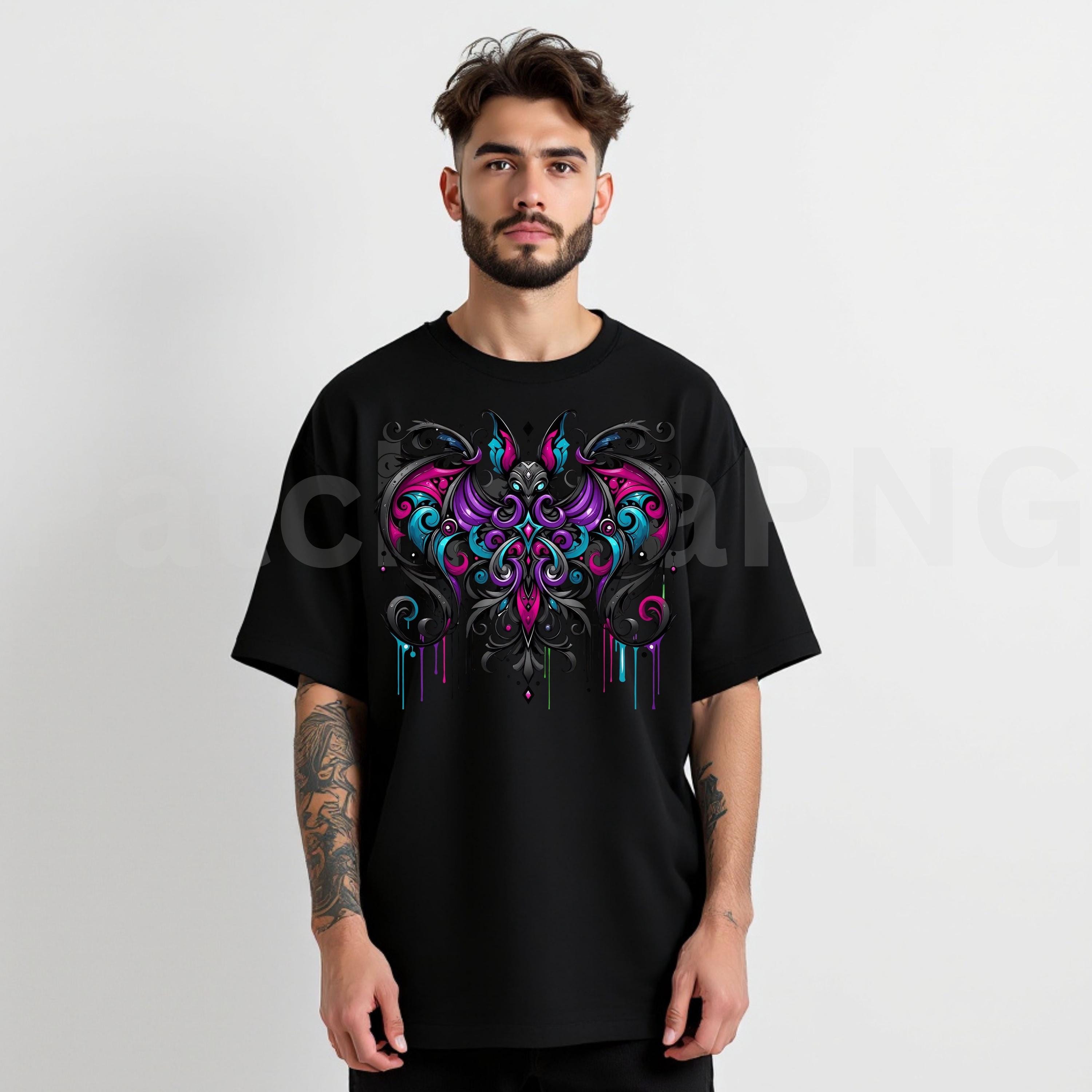 Neon Gothic Bat PNG Ornamental Fantasy Dark Digital Art - Etsy
