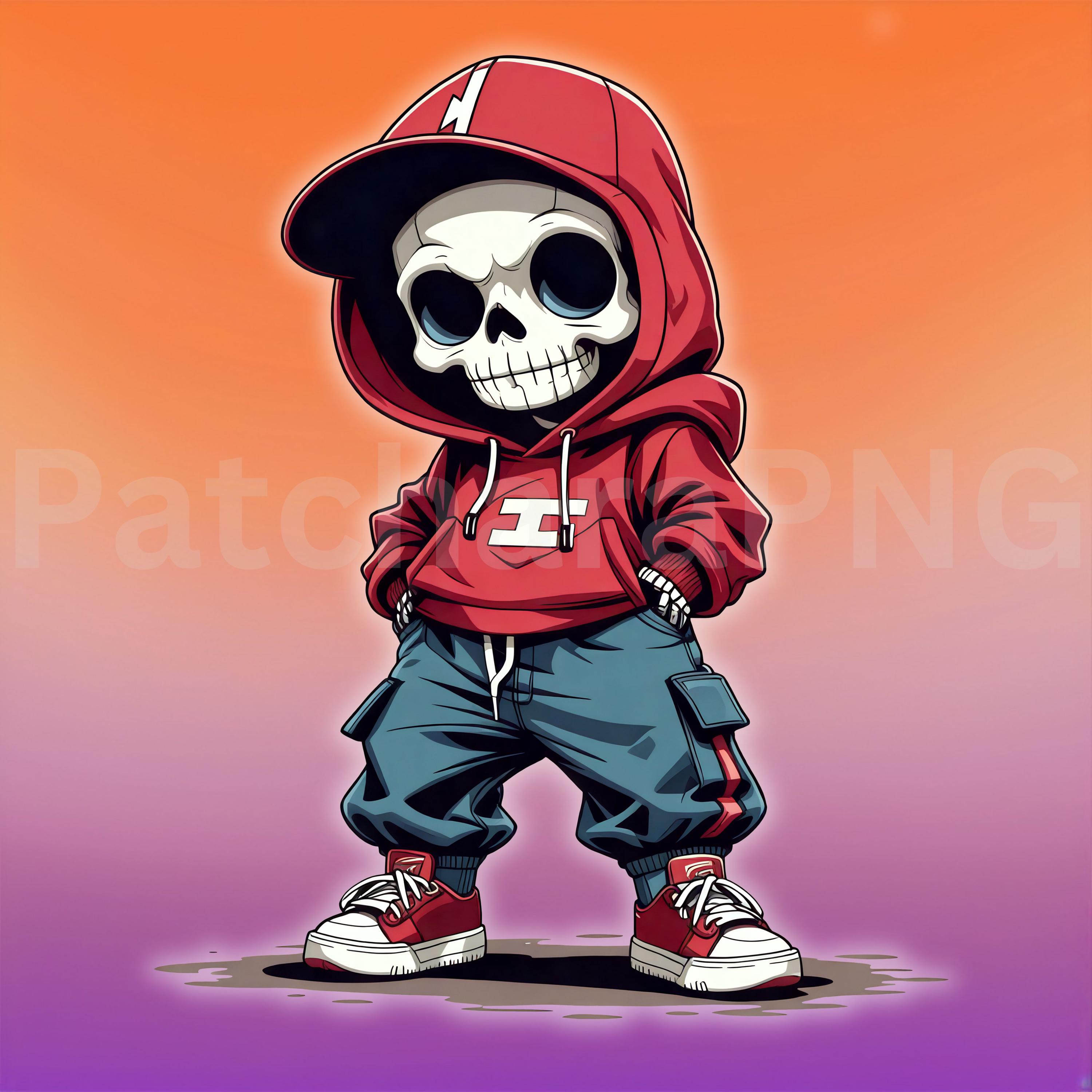 Cool Skeleton Duo PNG | Hoodie Skull Clipart in Red and Purple | Urban ...