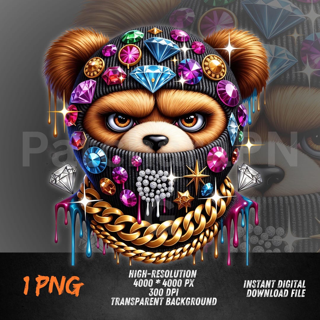Bling Hip Hop Bear PNG | Diamond Drip Urban Clipart for Shirt ...