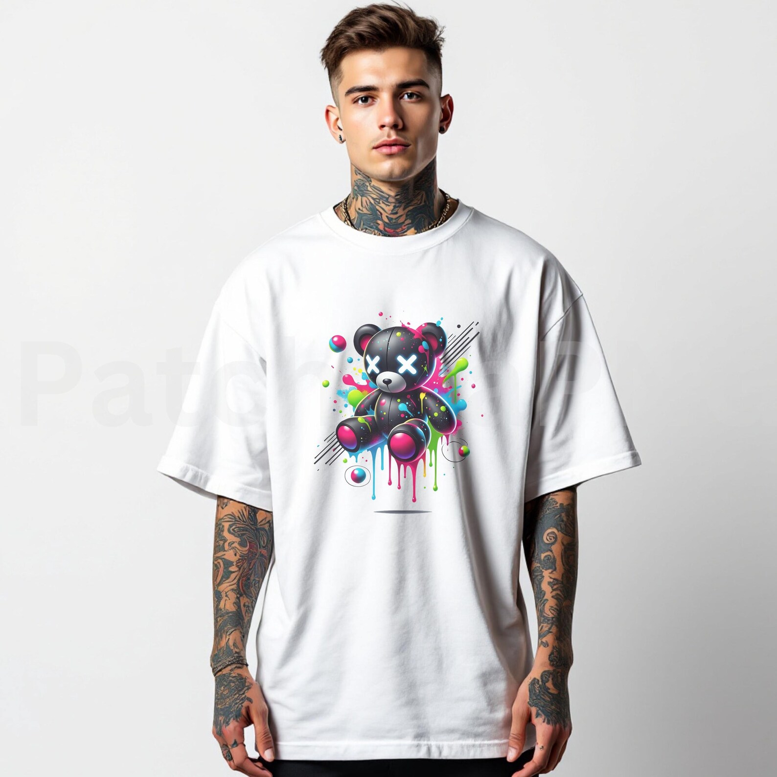 Neon Splatter Bear PNG | Colorful Teddy Clipart With X Eyes | Graffiti ...