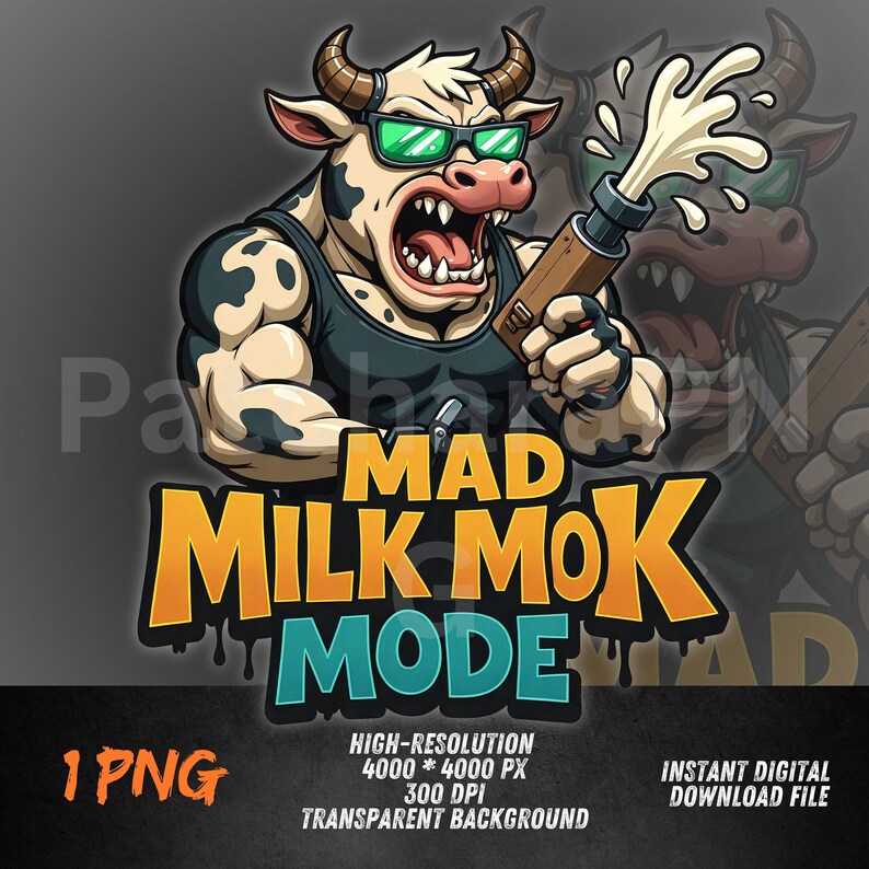 Mad Milk Mok Mode PNG | Crazy Cow Bodybuilder Clipart | Funny Gym ...