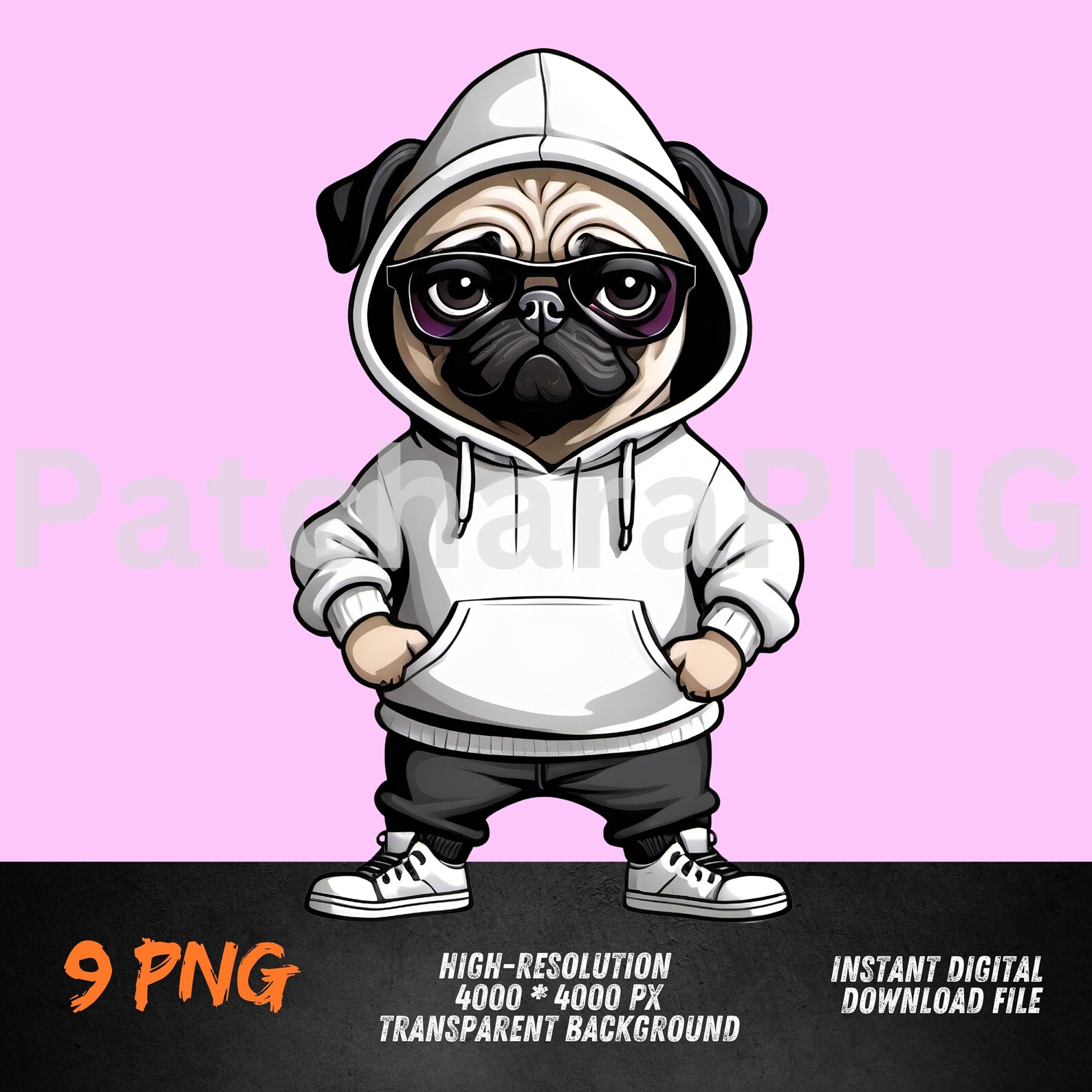 Cool Pug PNG | Pug Clipart in Hoodie With Hands in Pocket | Funny Dog ...