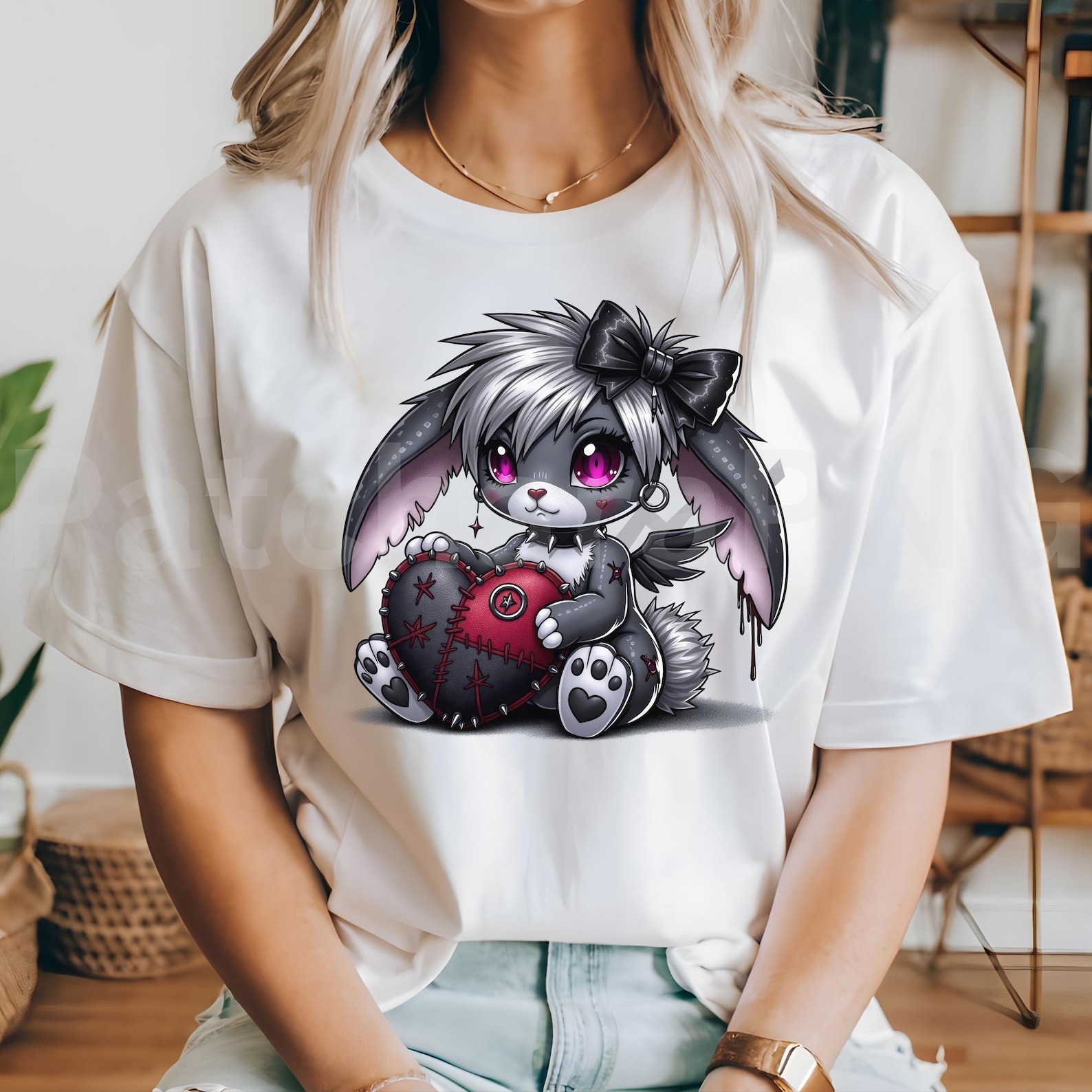 Gothic Bunny PNG | Emo Kawaii Rabbit With Stitched Heart | Dark Cute ...