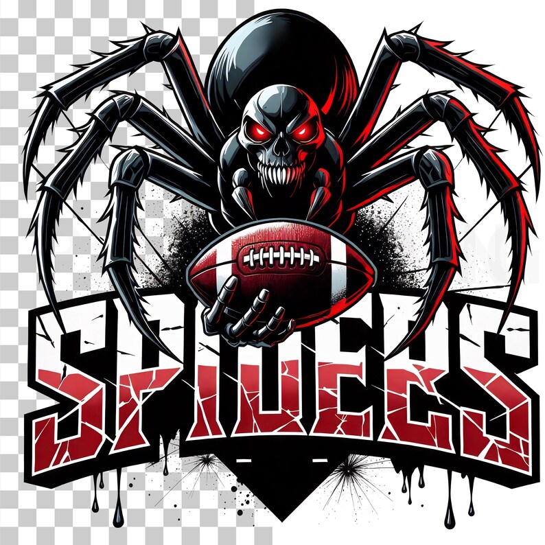 Spider Football Mascot PNG | Dark Skull DTF Clipart for Sportswear ...