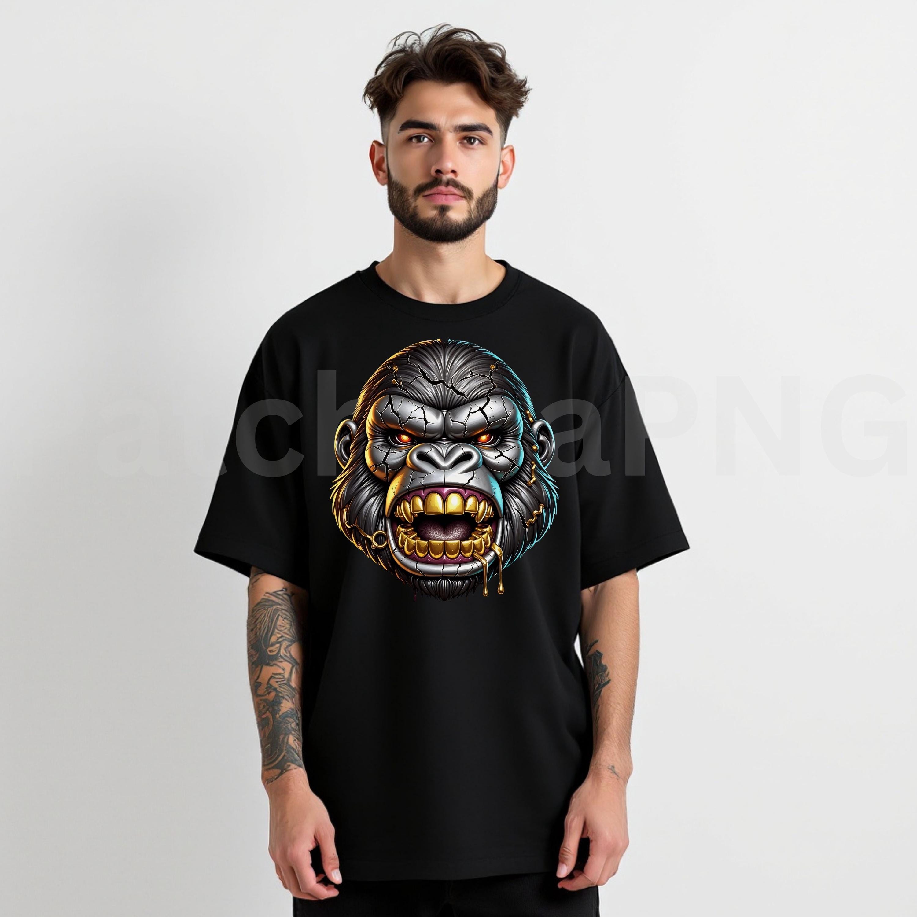 Gangsta Gorilla PNG Graffiti Style | Cracked Skull Golden Teeth Ape ...