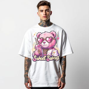 Sweet Swag Bear PNG | Pink Teddy Clipart With Heart Glasses and Drink ...