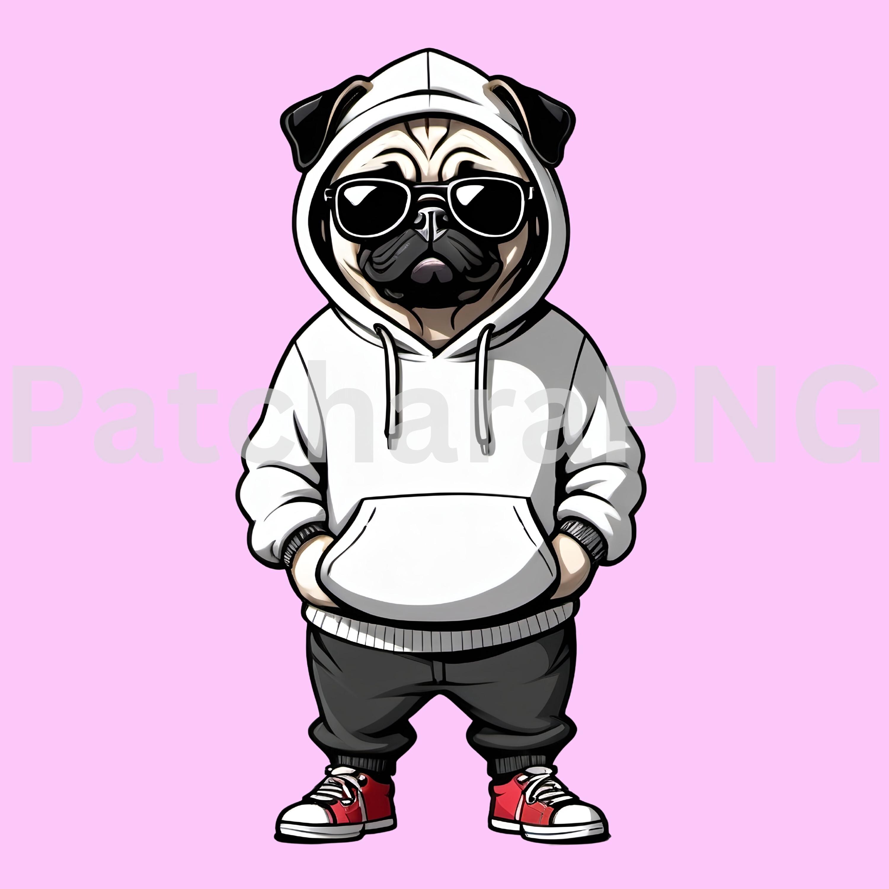 Cool Pug PNG | Pug Clipart in Hoodie With Hands in Pocket | Funny Dog ...