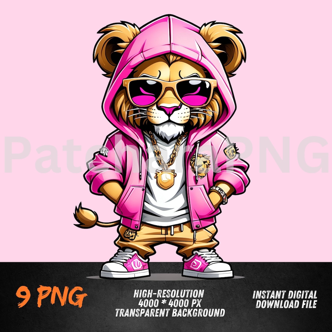 Swag Tiger PNG | Tiger Clipart in Pink Hoodie and Sunglasses | Urban ...