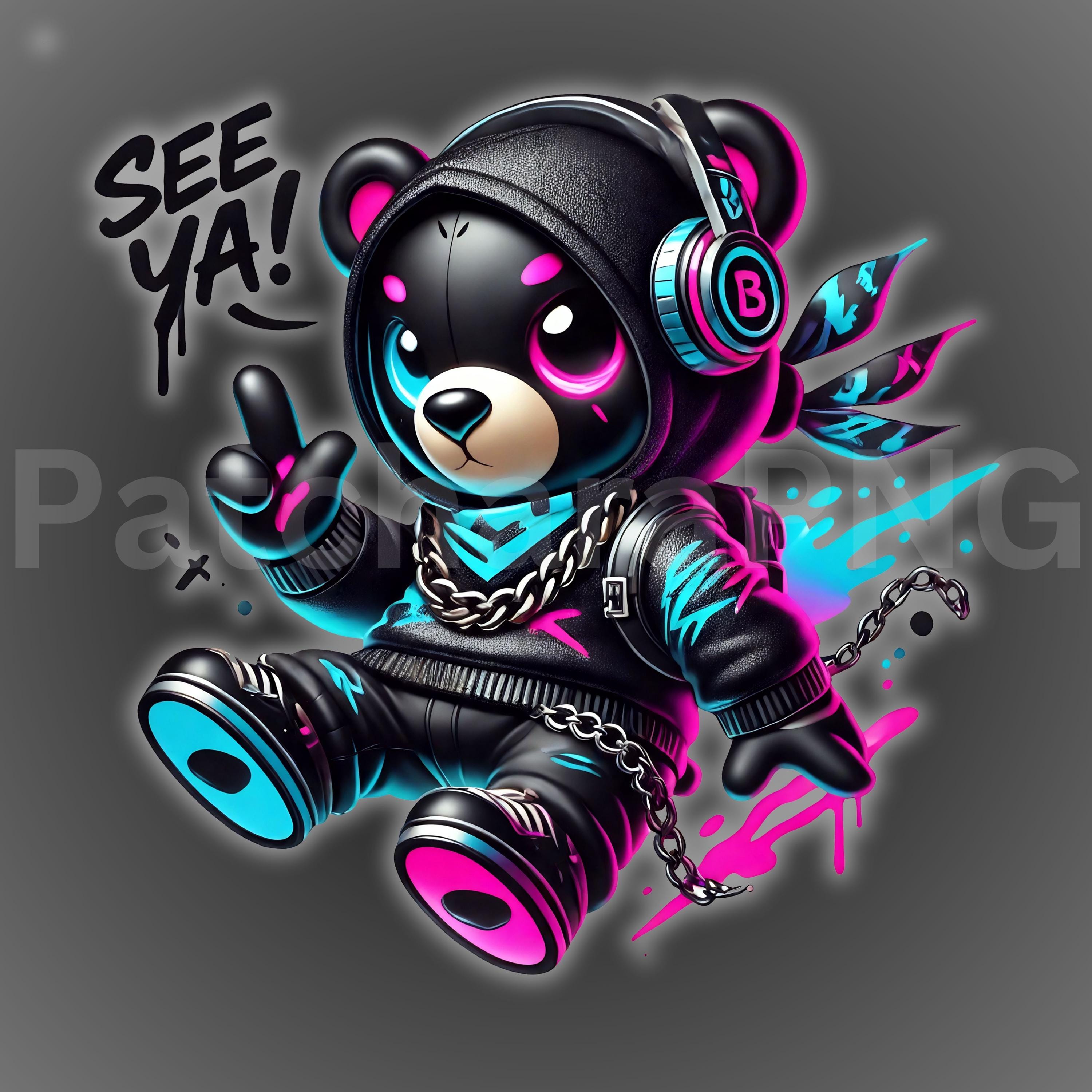 Neon Teddy Bear PNG | Glow Headphone Bear Clipart | Cyber Street Toy ...