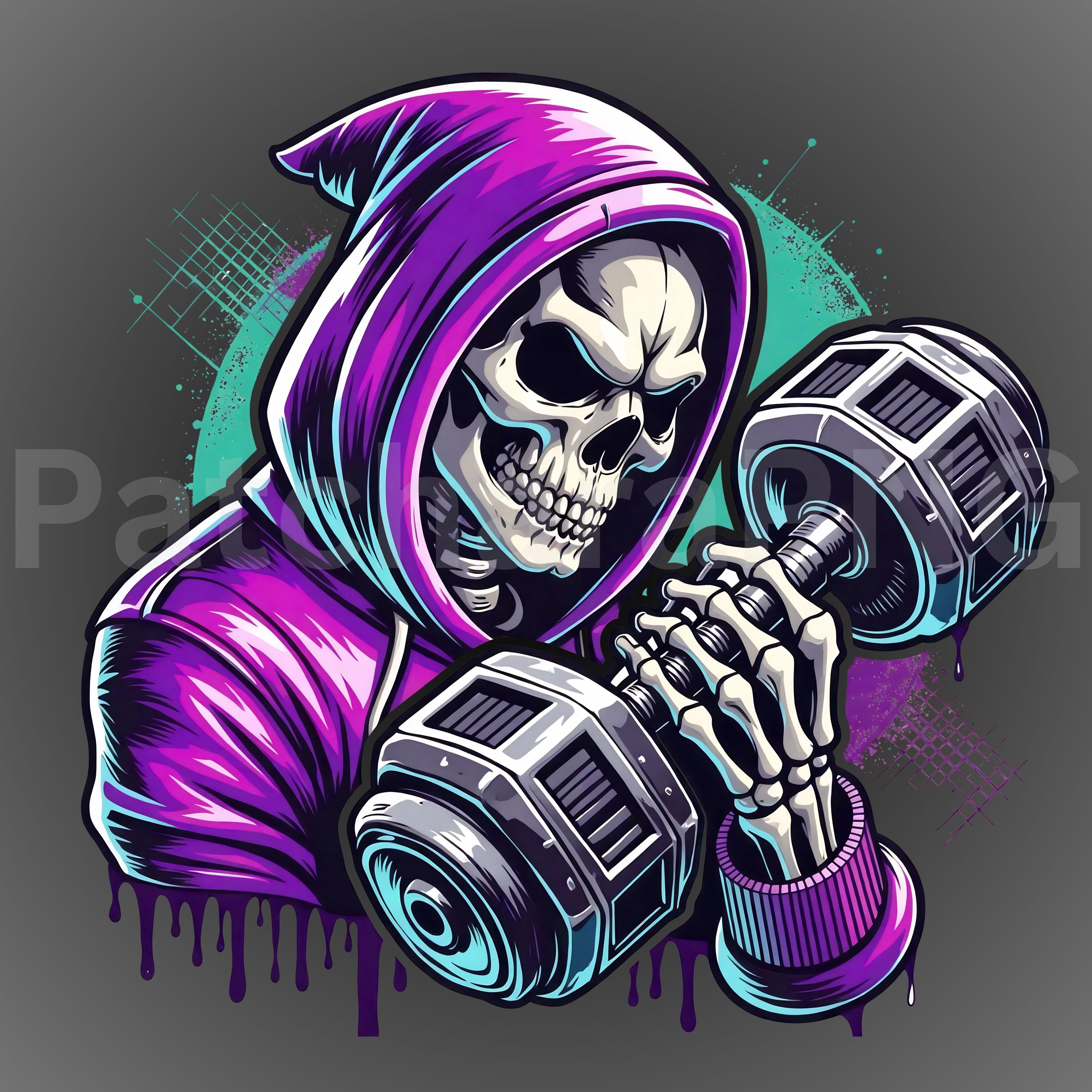 Gym Skull PNG | Weightlifting Skeleton Clipart | Workout Skull in ...