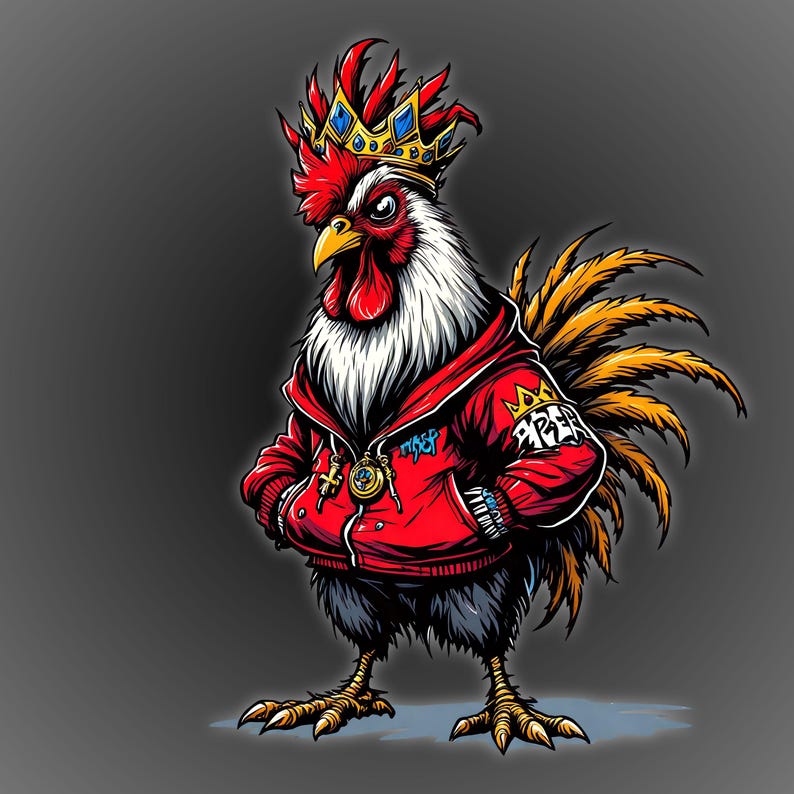 Rooster King PNG | Gangsta Chicken Clipart With Crown and Hoodie ...