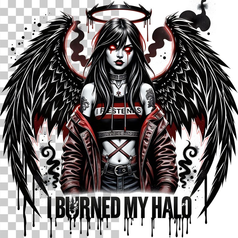 Fallen Angel Girl PNG | Gothic Dark Graffiti Art | DTF Transfer ...