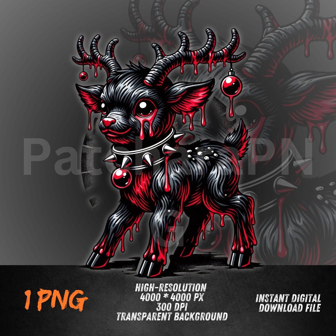 Goth Reindeer PNG | Creepmas Horror Christmas Clipart | Dark Cute ...