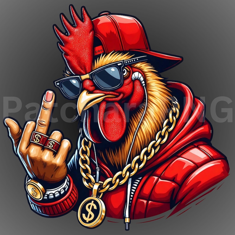 Rude Rooster PNG | Gangsta Chicken Clipart With Red Jacket and Gesture ...