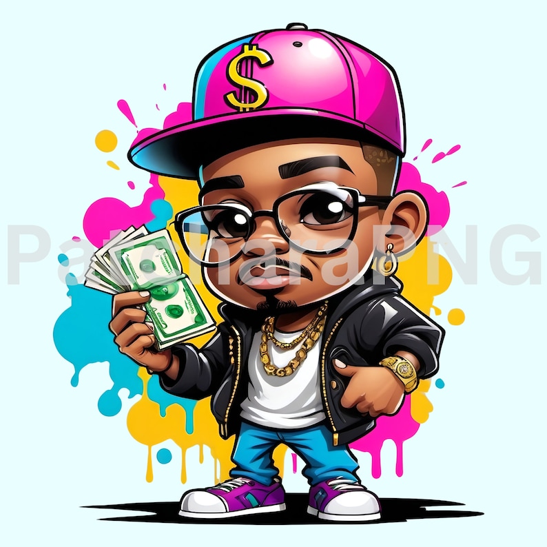 Hip-hop Money Man PNG With Dollar Bills | Gangsta Streetwear Cartoon ...