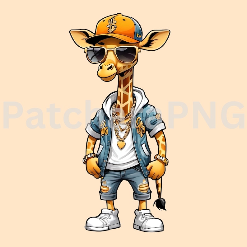 Hip-hop Giraffe Graffiti Art Cool Cartoon Giraffe With Gold Chains and ...