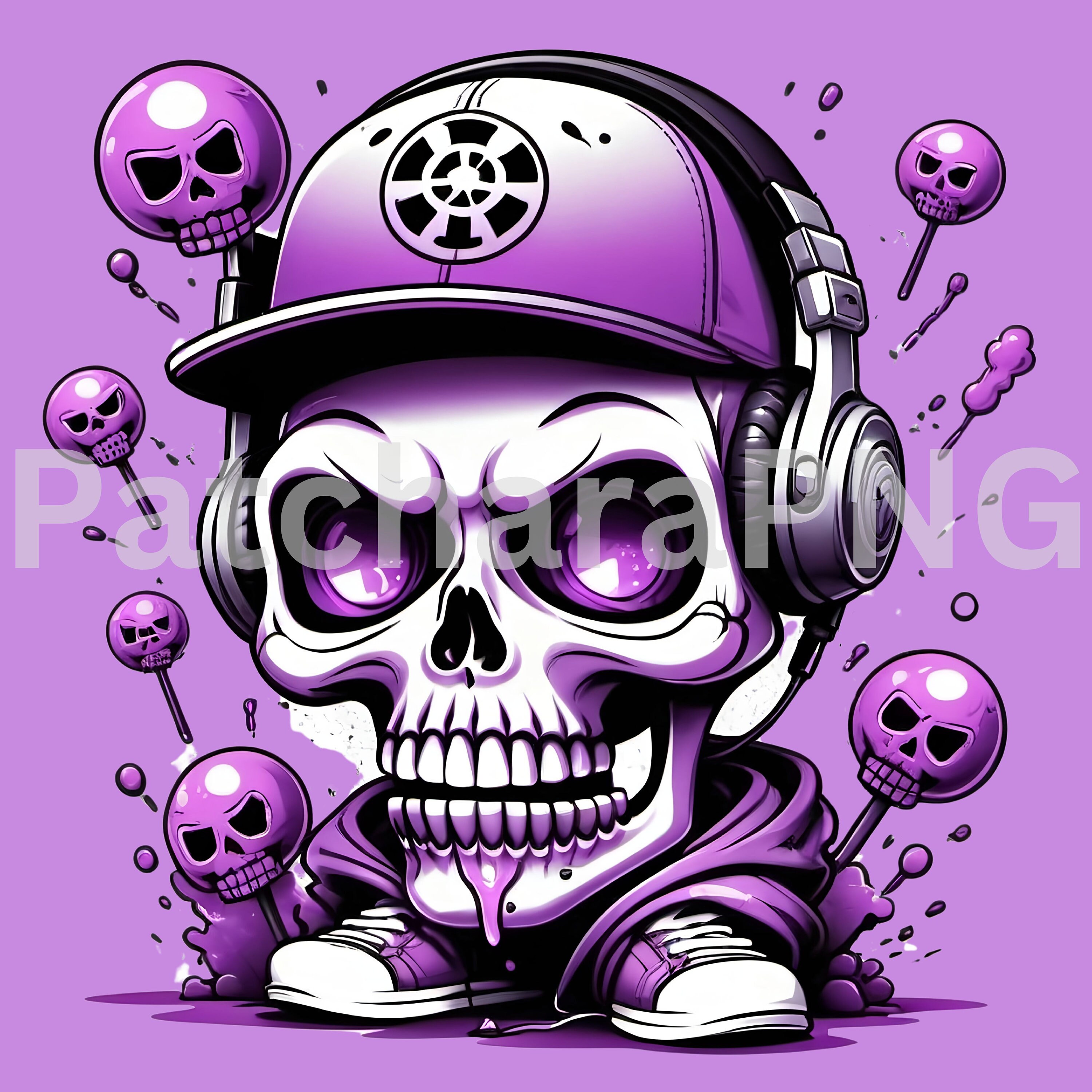 DJ Skull PNG | Skull With Headphones Clipart | Purple Skull Art | Music ...