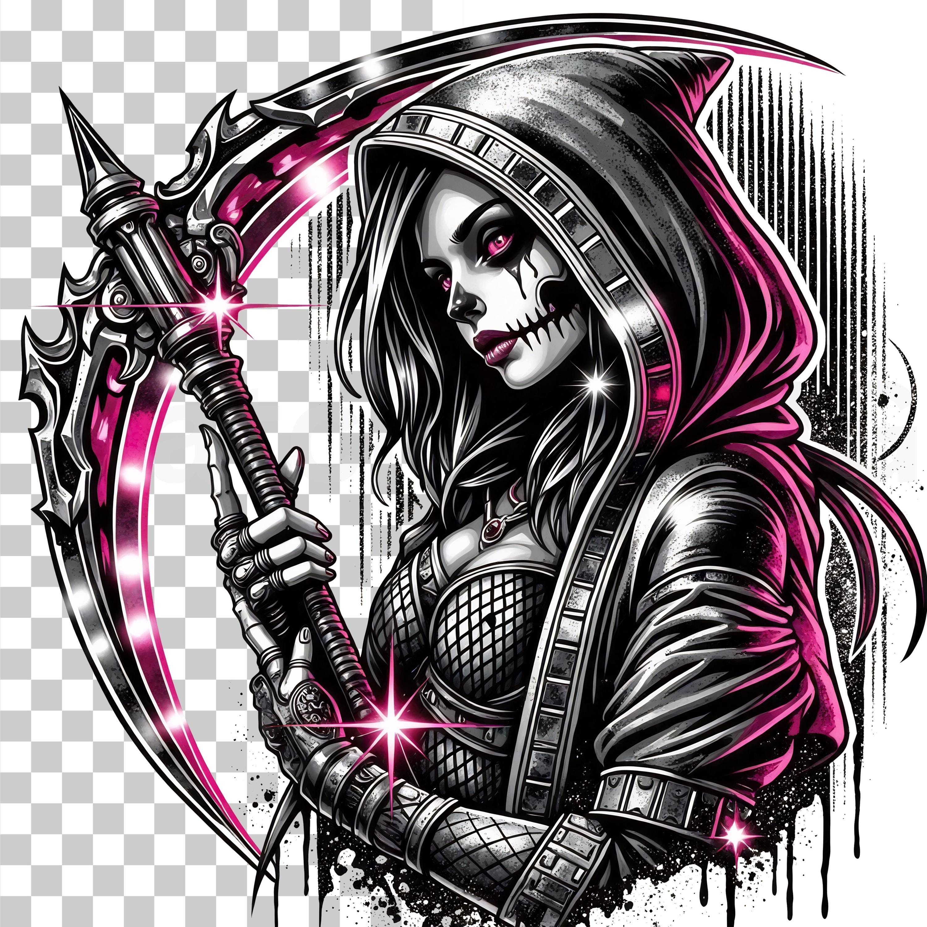 Gothic Reaper Girl PNG, Pink Scythe Clipart for Shirt, Dark Alt ...