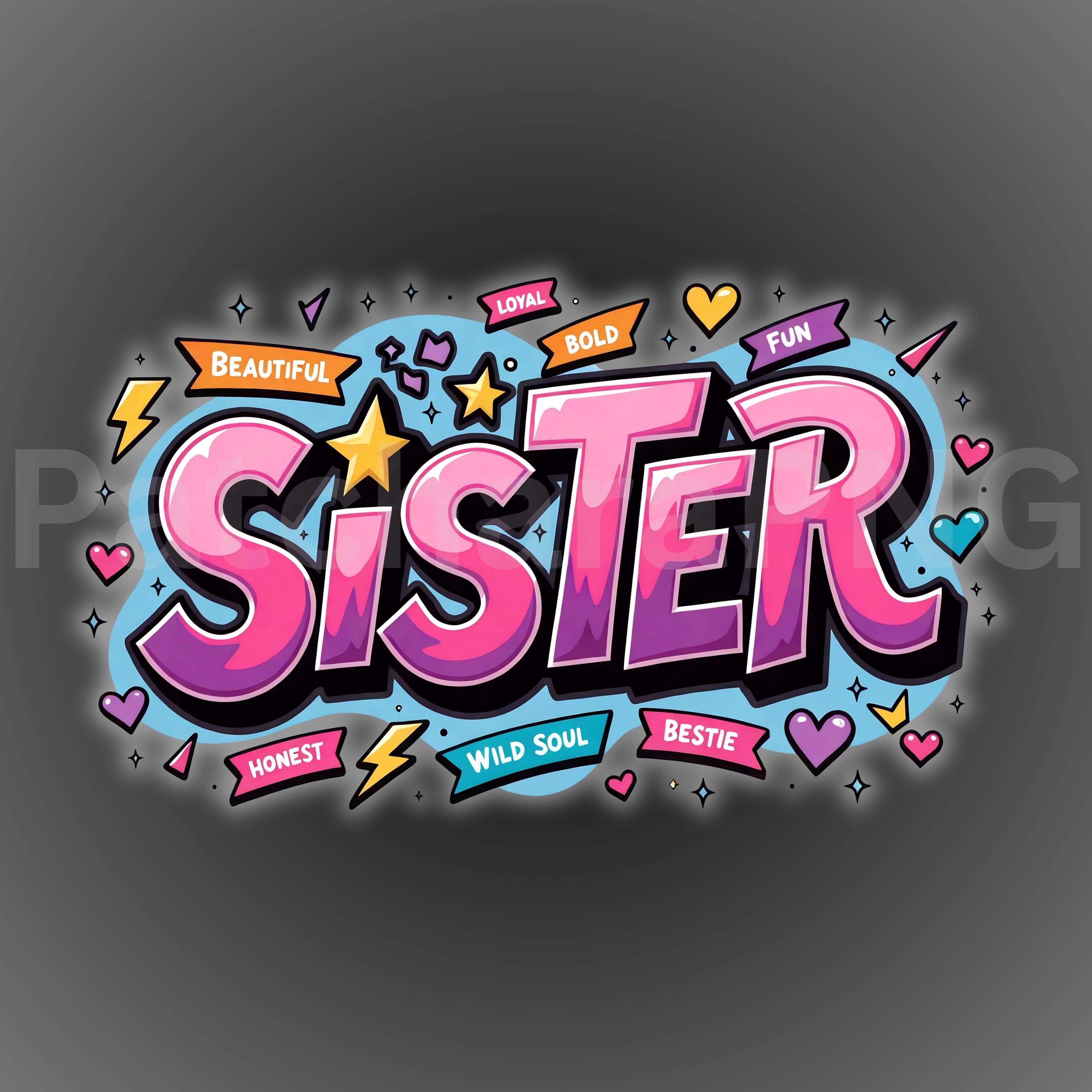 Sister Word Art PNG | Colorful Graffiti Style Sister Clipart | Cute ...