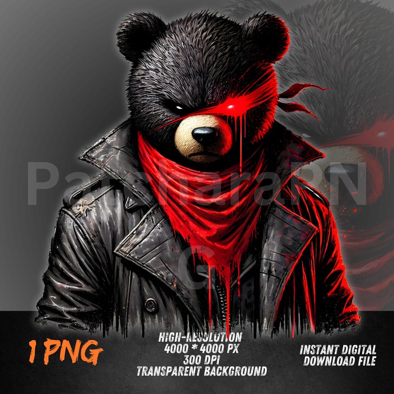Warrior Teddy PNG | Badass Bear Clipart for Sublimation | Cyberpunk Red ...