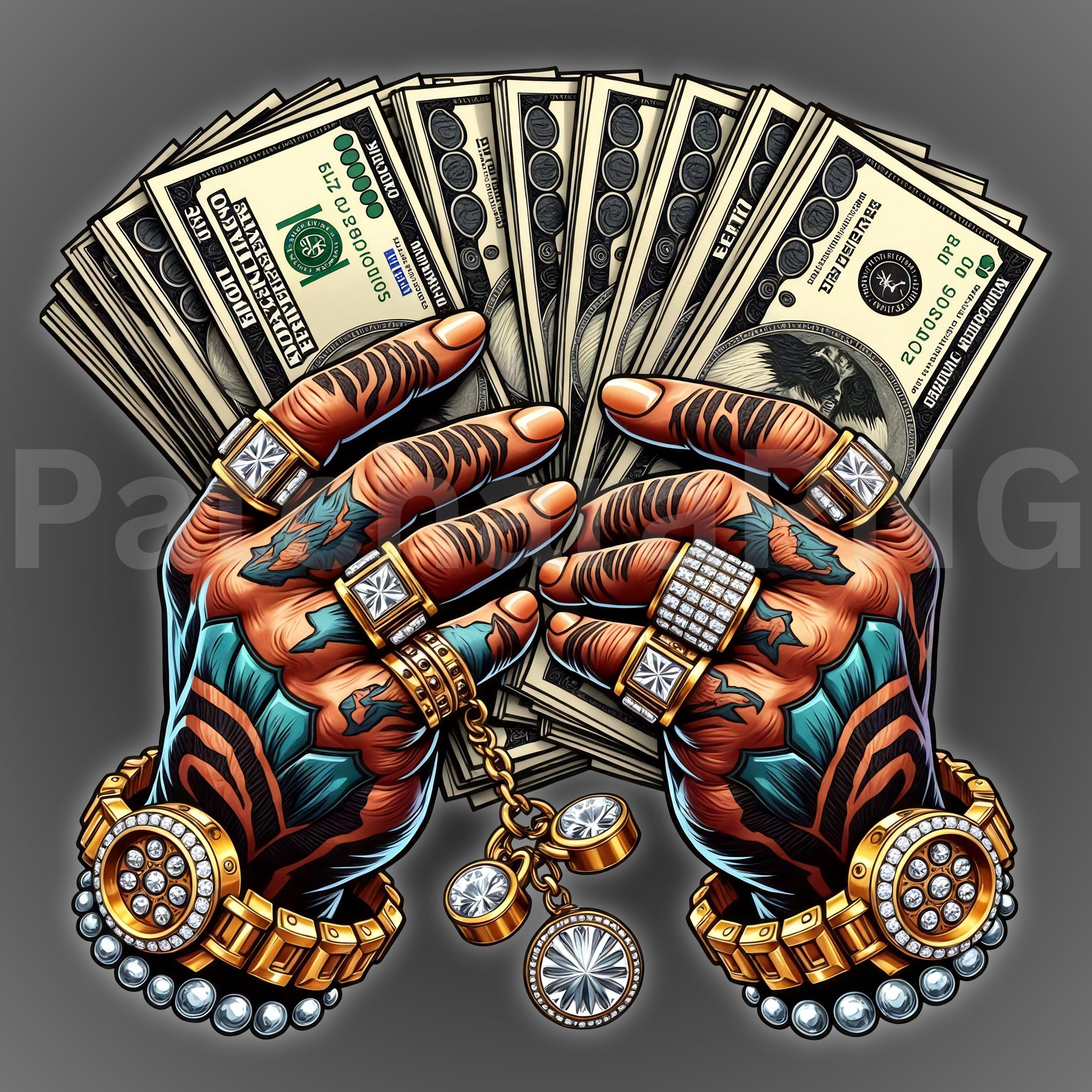 Money Hand Clipart | Tattoo Hands With Cash PNG | Hip Hop Bling Art ...