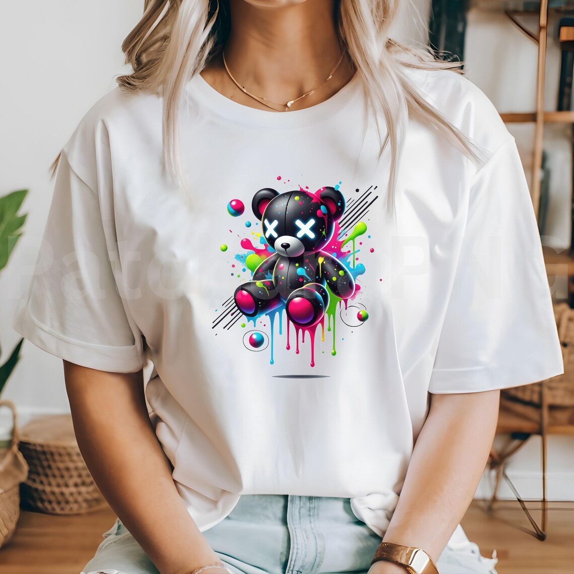 Neon Splatter Bear PNG | Colorful Teddy Clipart With X Eyes | Graffiti ...