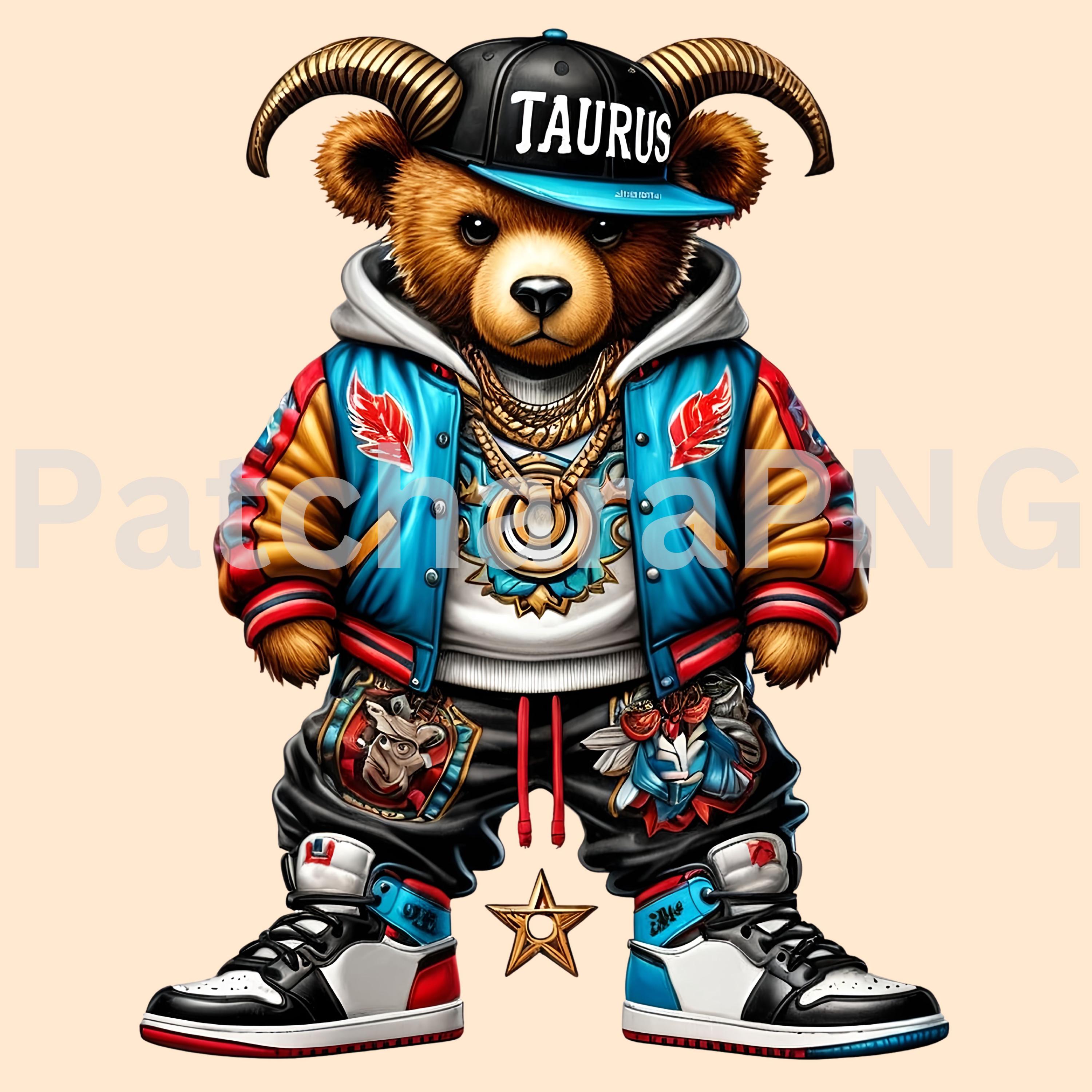 Taurus Hip-hop Teddy Bear Zodiac Clipart | Cool Taurus Bear With Gold ...