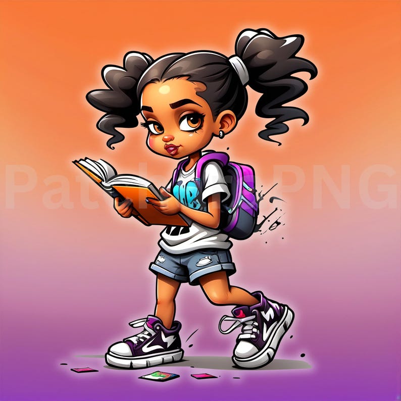 Afro Girl Reading PNG | Smart Black Girl Clipart | Back to School ...