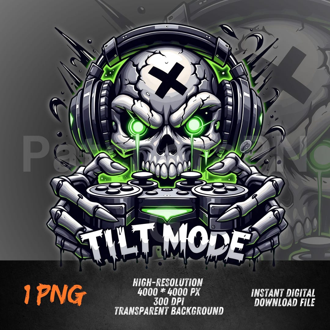 Gaming Skull PNG | Tilt Mode Sublimation Design for T-shirts, Stickers ...