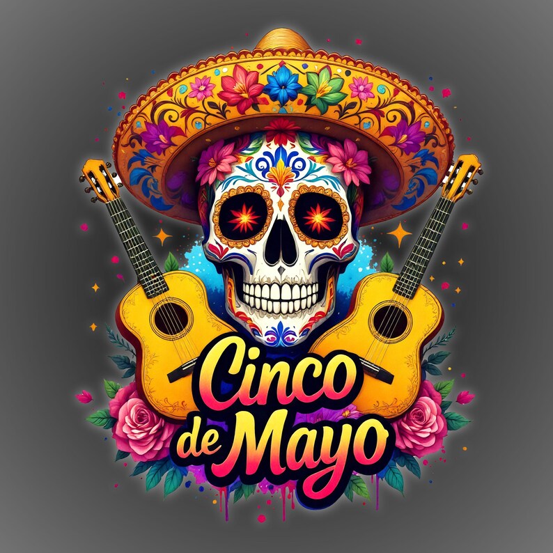 Cinco De Mayo Skull PNG | Sugar Skull With Sombrero Guitars | Mexican ...