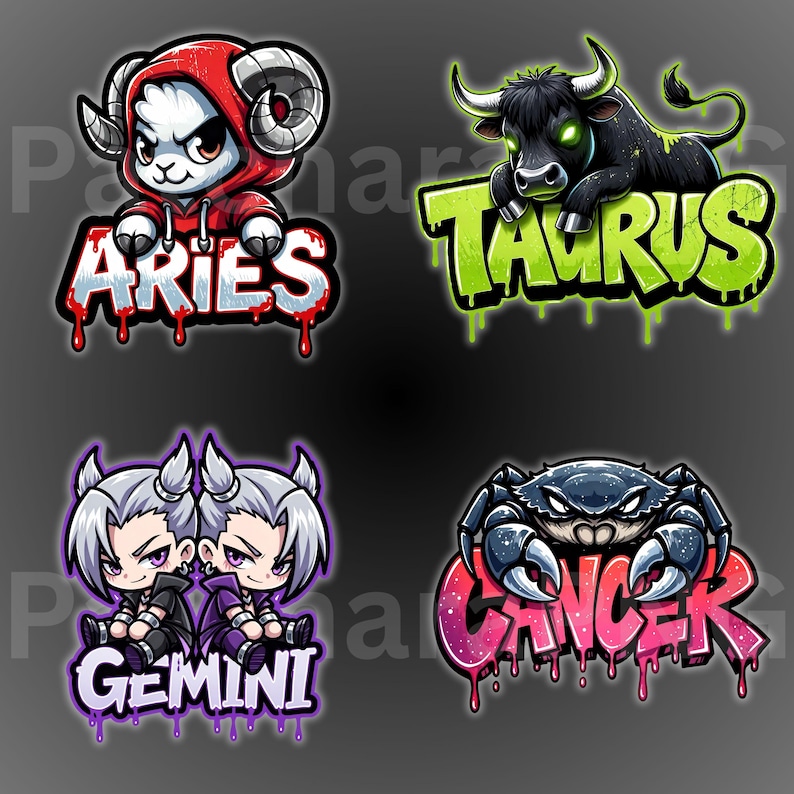 Zodiac Png Design, Zodiac Graffiti PNG Bundle – 12 Astrological Signs ...